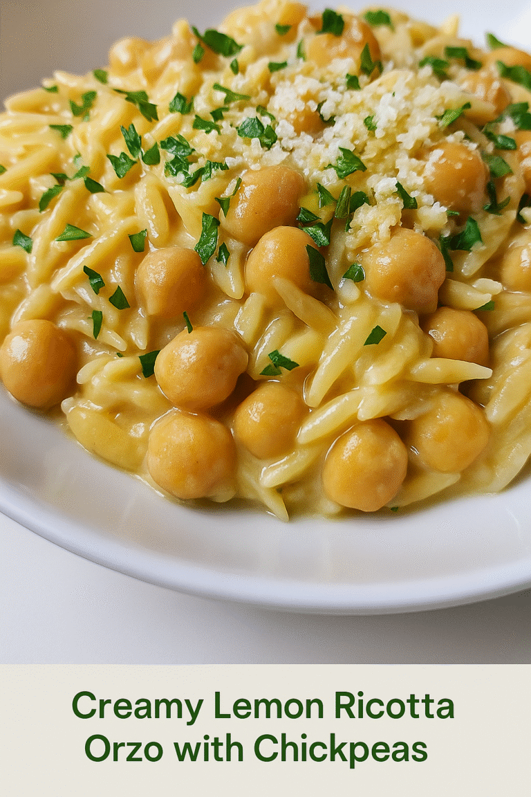 Creamy Lemon Ricotta Orzo with Chickpeas